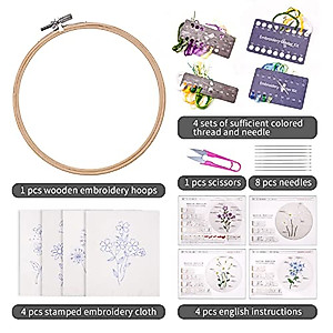 DJZNDINGJIEJIE Embroidery Kit for Beginners, Cross Stitch Kits for Adults, 4 Pack Transparent with Floral Plant Pattern Sets Embriodery, Funny Easy Needlepoint Embrodery Crosstitch Kits