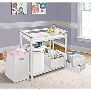 Modern Baby Changing Table with Laundry Hamper, 3 Storage Baskets, and Pad