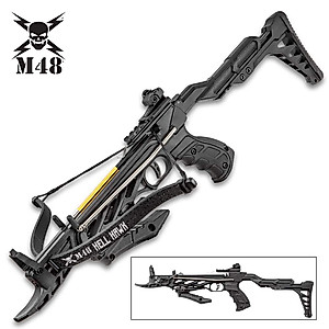 M48 Hell Hawk Self-Cocking Assault Crossbow Pistol - Lightweight Fiberglass Limbs, TPR Grip, 80-LBS Draw Weight, Picatinny Rail, Includes Bolts - Perfect for Hunters - Crossbow Pistol Length 24"