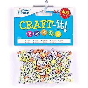 Baker Ross Alphabet Beads, Pony Bead Crafts for Kids Arts and Crafts and Jewelry Making (Pack of 400 Pieces), Assorted, ET151