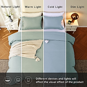 MILDLY 100% Washed Cotton Queen Duvet Cover Set, Linen Like Textured Natural 3 Pieces Luxury Soft Teal Duvet Cover, Bedding Sets Queen Size 3pcs with Zipper Closure (No Comforter)