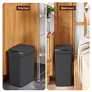 Yatmung Touchless Bathroom Trash Can - 2.5 Gallon Smart Trash Can Sensor Motion - Skinny Trash Bin with Lid - Electric, Narrow, Plastic, Auto Open - Small Slim Automatic Garbage Can (Black)