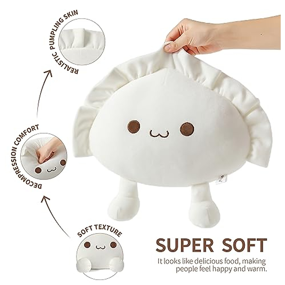 Ditucu Cute Dumpling Plush Pillow Funny Food Soup Dumpling Plushie Kawaii Stuffed Aniamls Toys Hugging Gifts for Kids White 14 inch