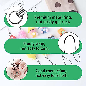 100 Pieces Lanyard Phone Ring Strap for Cellphone Mobile Lariat Lanyard Cell Phone Split Ring Strap Charm Cords with Silver Tone Split Ring for Mobile USB Flash Drive MP3 Keychain Keyring DIY (Black)