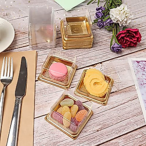 wexpw Single Clear Mooncake Box, 50 Pack Individual Mini Cupcake Boxes Container Plastic Transparent Mooncake Box Cake Cookies Muffins Box, Square Gold