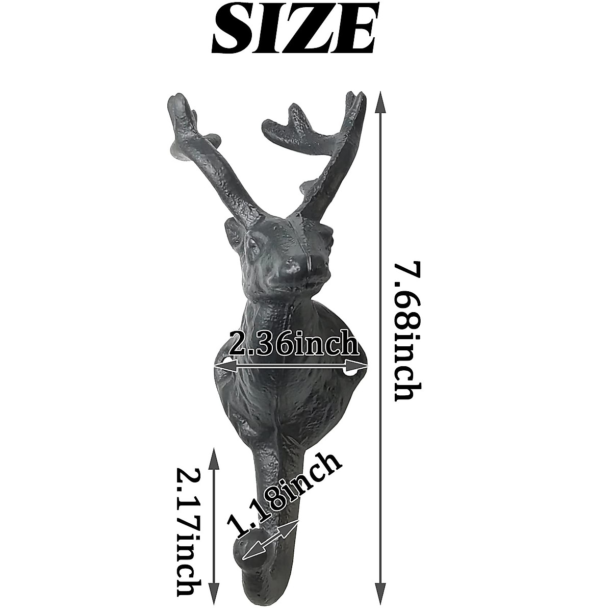 NSBELL 2PCS Rustic Heavy Duty Cast Iron Deer Head Hook Wall Antler Key Holder Hanging Towel Key Coat Rack Durable Iron Hanger Living Room Bathroom Room Kitchen Wall Decoration