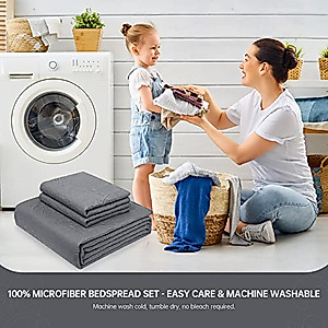 Shanghan Home Grey Quilt Set, 3 Piece King Size Soft Bedspread & Coverlet Set for All Season, Lightweight Coin Pattern Quilt Bedding Set - 100% Microfiber - 104"x94"(1 Quilt, 2 Shams)