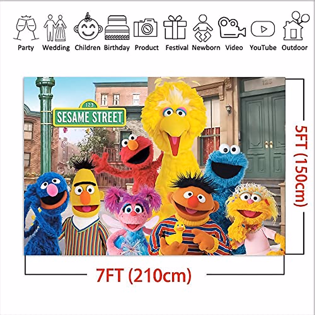 7x5ft Cartoon Doll Animal Photo Background for Baby Children 1st 2nd Happy Birthday Party Banner Street Scene Photography Backdrop Baby Shower Cake Table Decor