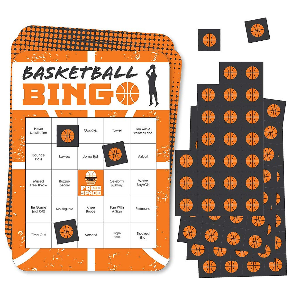 Big Dot of Happiness Basketball - Let The Madness Begin - Bar Bingo Cards and Markers - College Basketball Party Bingo Game - Set of 18