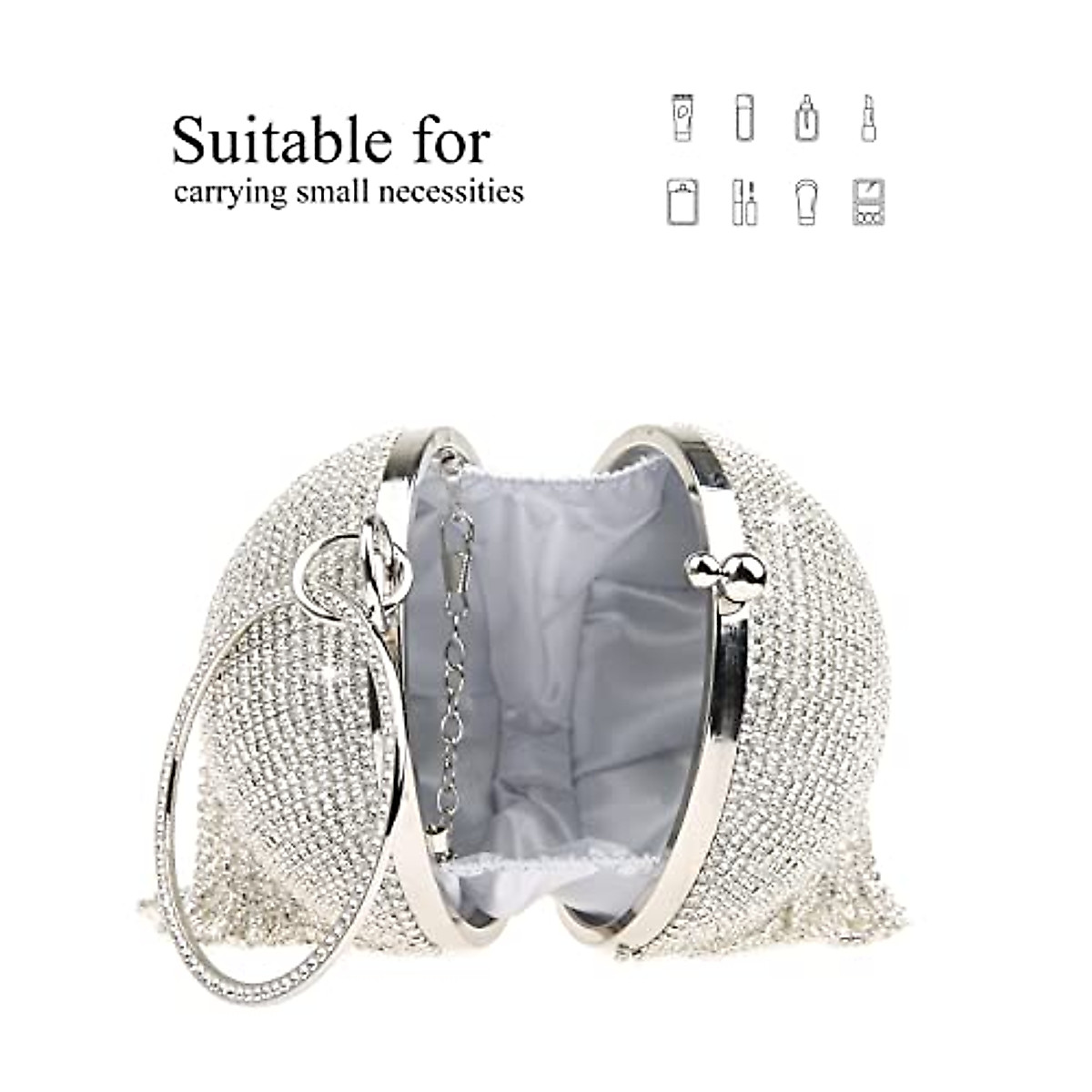 GUOZI Womens Round Ball Crystal Evening Clutch Purse with Tassel, Glitter Rhinestones Crossbody Shoulder Handbag for Wedding Party