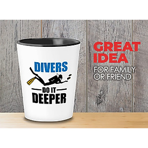 Bubble Hugs Scuba Diving Shot Glass 1.5oz - Divers Do It Deeper - Diver Swimmer Pool Lake Surface Oxygen Coral Snorkeling Holiday Summer Fish