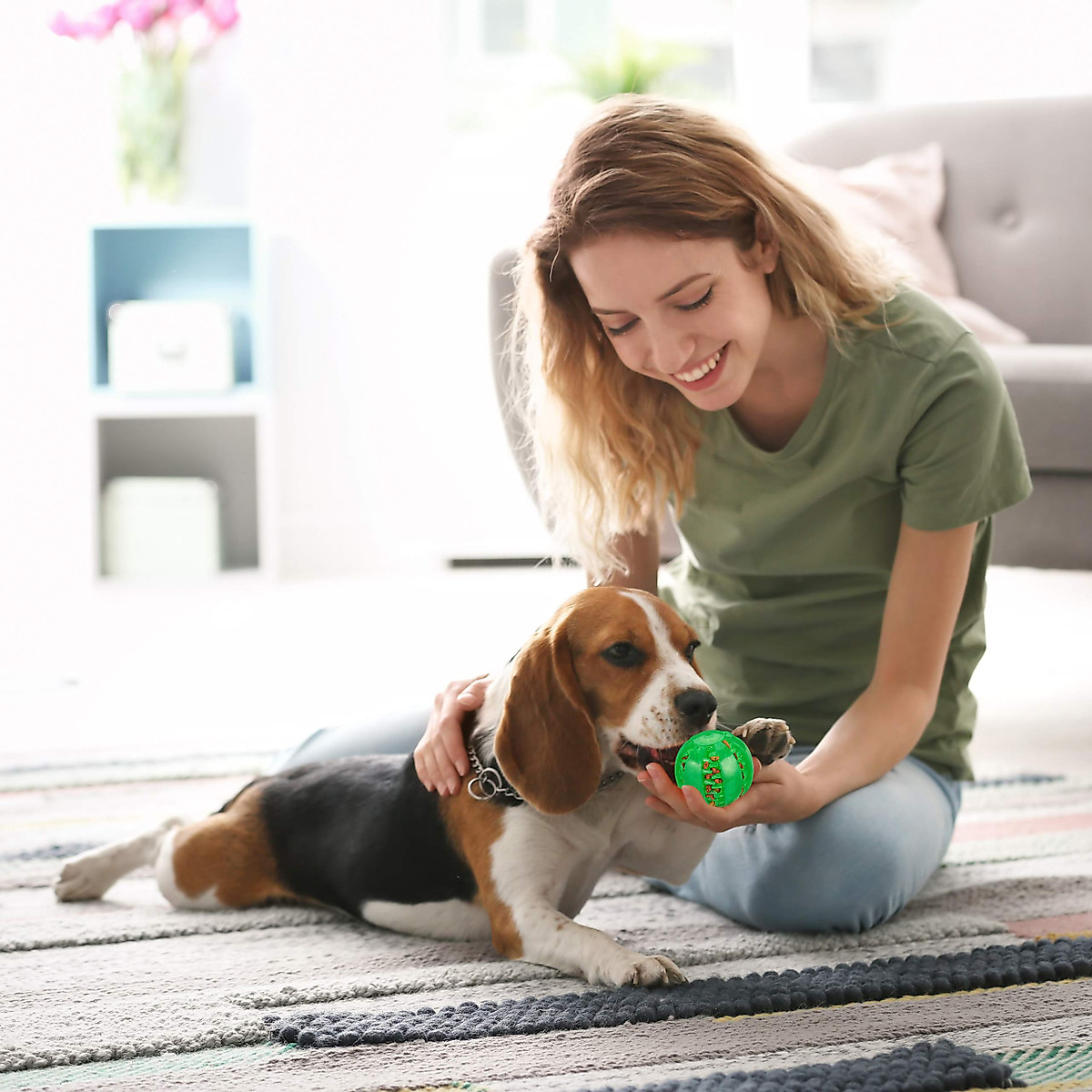 Relaxdays Chew Set of 2, Dog Toy Dental, Squeaks, Bite-Proof, Robust, 2 Sizes Teeth Cleaning Balls, Green/Blue, One