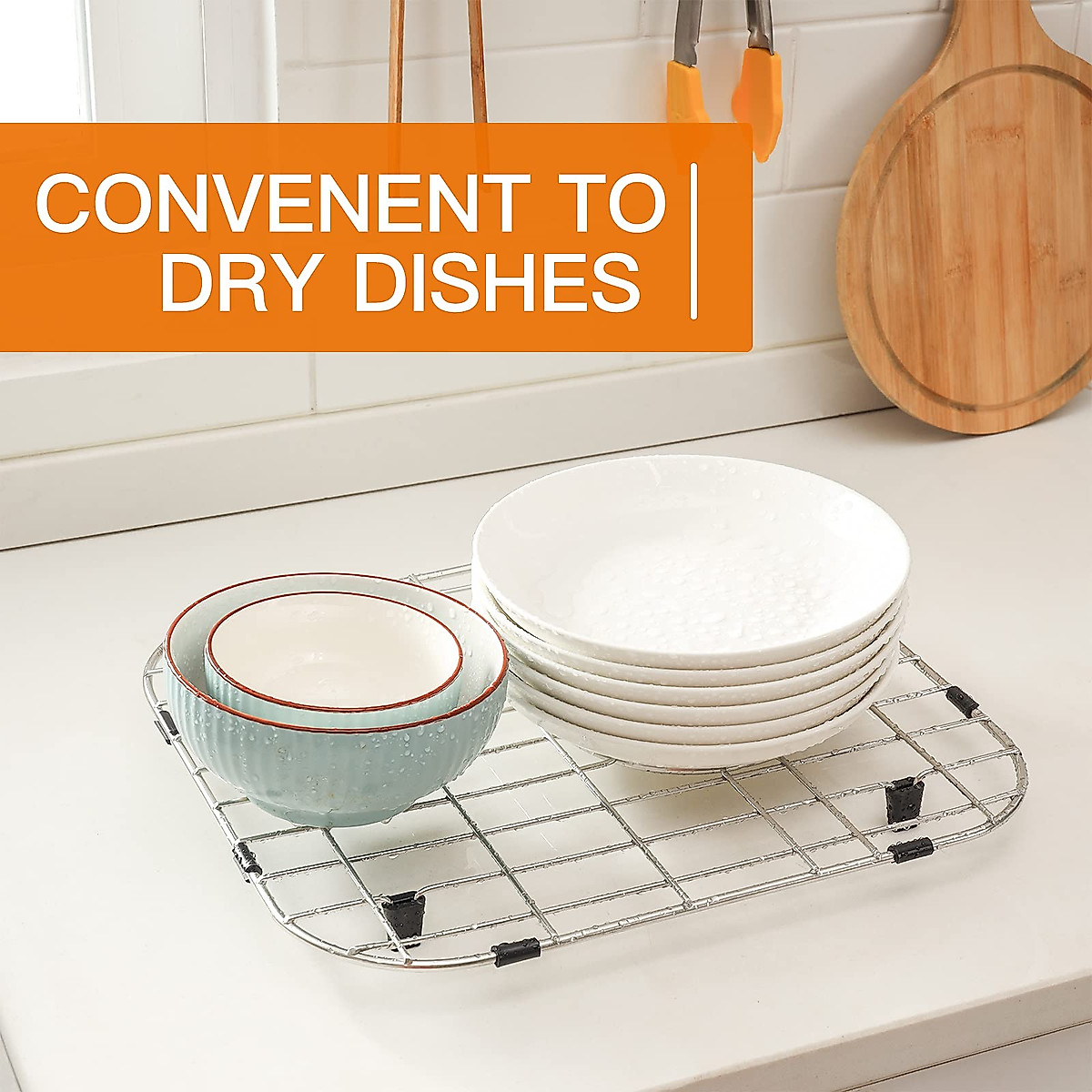 LYFLY 12.6×14.6 inches with Rear Drain for Sink, Kitchen Sink Grid, Stainless Steel sink protector, sink rack, Sink Mat, sink protectors for kitchen sink S-