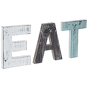 MyGift Wall Mounted Multicolored Solid Wood Letter EAT Cutout Block Wall Sign, Rearrange Letters to TEA, Kitchen Farmhouse Above Cabinet Decor, Dining Room Wall Decor