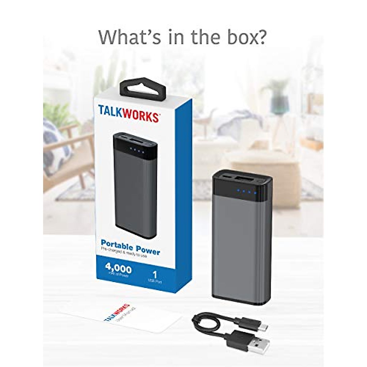TALK WORKS Portable Charger - Fast Charging Power Bank Compatible with iPhone 13/Pro/Pro Max, 14/Plus/Pro/Pro Max, 12, 11, XR, XS, X, 8, 7, 6, SE, iPad, Android - External Cell Phone Backup (Grey)