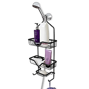 Splash Home Maui Aluminum Bathroom Organizer Shower Caddy, Hanging Head Two Shelf Plus Dish, Shower Rack Storage for Shampoo, Conditioner and Soap, Black