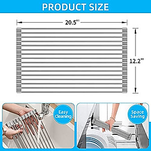 VMVN Dish Drying Rack,Over The Sink Dish Drying Rack,Dish Racks for Kitchen Counter,Roll Up Sink Drying Rack,20.5"x12.2"Stainless Steel Dish Drainers,Kitchen Sink Accessories