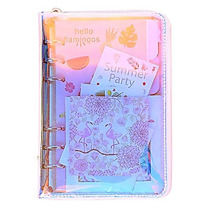 Chris.W Personal Compact Zip Organizer, A6 6-Ring Zipper Binder Planner Cover, Holographic Dazzling Rainbow Color(Inner Paper Not Included)