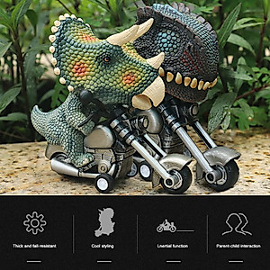 Dino Toys 4PCS Friction Powered Inertia Animal Motorcycle Toy Vehicle Gifts for Kids Boys Age 3,4,5,6,7,8Shark Toy Car ，Special Rhino Toy ，Dinosaur Motorcycle Game T-Rex and Triceratops Monster.