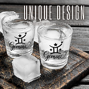 Onebttl Zodiac Sign Shot Glass Set of 2, Unique Birthday Gifts for Women, Men, Friend, Coworker, Wife, Husband- (1.5oz/45ml)- Gemini