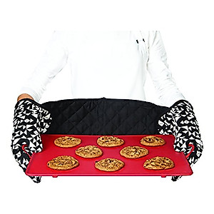 Kuhn Rikon double Oven Mitt+ with Removable Arm Protectors, Red