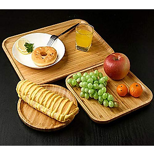 Yarlung 2 Pack Bamboo Tray Cheese Plate, 14x9 Inches Food Serving Saucer Wood Rectangular Platter for Coffee, Tea, Fruit, Plant Pot