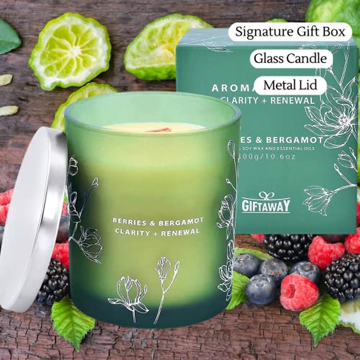 Large Berries Bergamot Candle with Vanilla, Grape & Cherry | Strong Scented Candles for Home, Relaxing Aromatherapy Candle | Natural Soy Candles for Men & Women 10.6 oz, Wood Wicked Candle Clean Burn