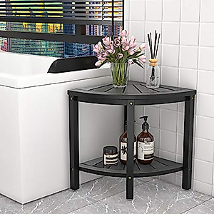Bamboo Corner Shower Stool Bench Waterproof - with Storage Shelf for Shaving Legs or Seat in Bathroom & Inside Shower