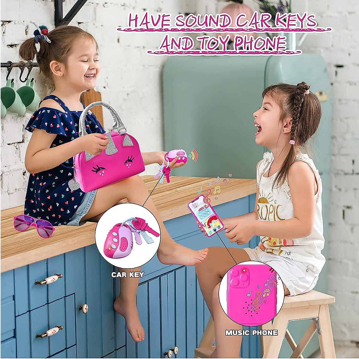 FFTROC Unicorns Pretend Play Toddler Girl Purse with Makeup Toys Set, Little Girls Purse Toys for 3 4 5 6 7 Year Old Girl Gifts, Kids Purse for Christmas, Birthday Gifts for Ages 3-5 4-5 6-8