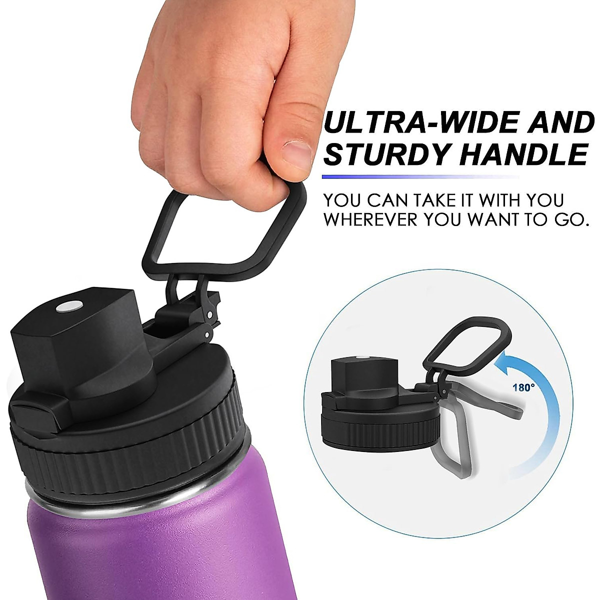 koodee Water Bottle 16 oz Stainless Steel Double Wall Vacuum Insulated Water Bottle for Kids School -Wide Mouth Sports Metal Water Flask for Girls(Purple)