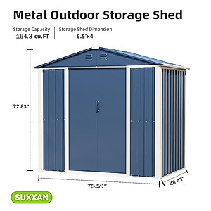 SUXXAN Metal Outdoor Storage Shed 6.5FT x 4FT, Steel Utility Tool Shed Storage House with Sliding Door, Metal Sheds Outdoor Storage for Backyard Garden Patio Lawn, Blue