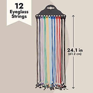Juvale 12 Pieces Set Glasses String, Eyeglasses Strap Frame Holder Nylon Cord for Sunglasses, Reading Glasses, Eyeglasses, Spectacles, Multicolored, for Men and Women, 24.40"