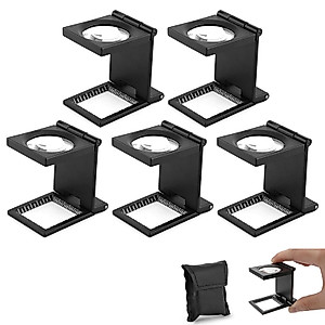 10X 28mm Mini Three-Folding Magnifier Zinc Alloy Pocket Magnifier Magnifying Glass with Scale for Textile Optical Jewelry Tool Pack of 5