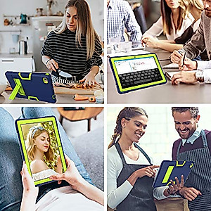 Kebiory Shockproof Rugged Hybrid with Screen Protector Cover for Dragon Touch 102/Blackview Tab 7/7 Pro/OSCAL Pad 10 Tablet/TECLAST P30S/M40 Plus/M40S/M40 PRO/P20S/P20HD/P40HD (Navy/Green,1 Pack)