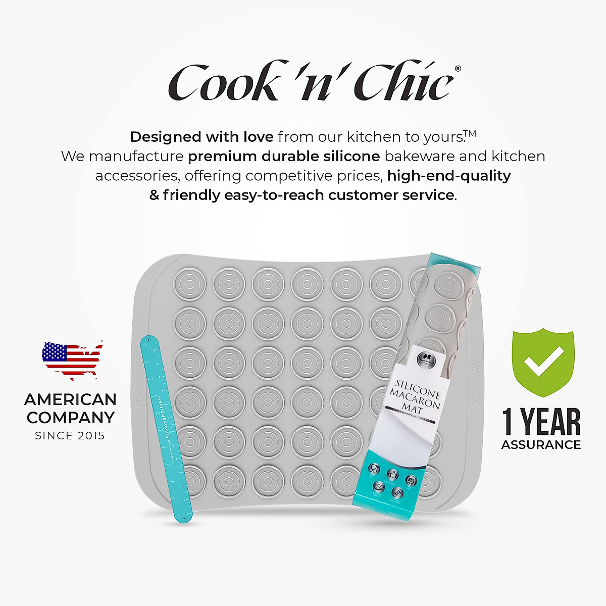 Professional Silicone Macaron Baking Mat - Thick Non-Stick Surface - Oven Microwave Dishwasher Freezer Safe - Reusable Sheet for Macarons, Meringues, Pastries - 42 Round Cookies by Cook’n’Chic