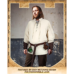Ramede 6 Pcs Men's Renaissance Costume Set Medieval Pirate Shirt Leather Arm Guards Viking Belt Medieval Bag Accessories(X-Large)