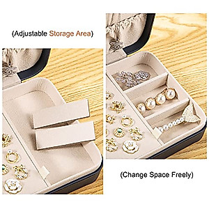 LANDICI Small Jewelry Box for Women Girls, PU Leather Travel Jewelry Organizer Case, Portable Jewellery Storage Holder Display for Ring Earrings Necklace Bracelet Bangle Watch Men Kids Gift, Dark Blue