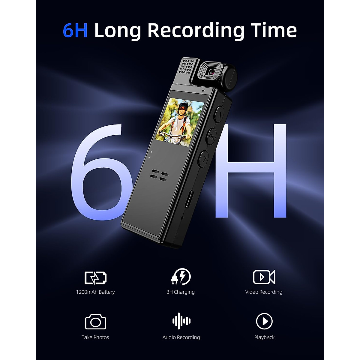 VIDCASTIVE 64G Body Camera with Video and Audio Recording, 1080P HD Police Body Worn Cam with 180° Rotatable Lens, Night Vision, and 6 Hours Battery Life for Daily Records, Delivery/Serving Jobs