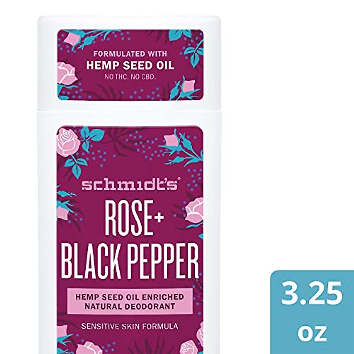 Schmidt's Aluminum Free Natural Deodorant for Women and Men, Hemp Seed Oil & Rose for Sensitive Skin with 24 Hour Odor Protection, Vegan, Cruelty Free 3.25 oz(Packaging may vary)