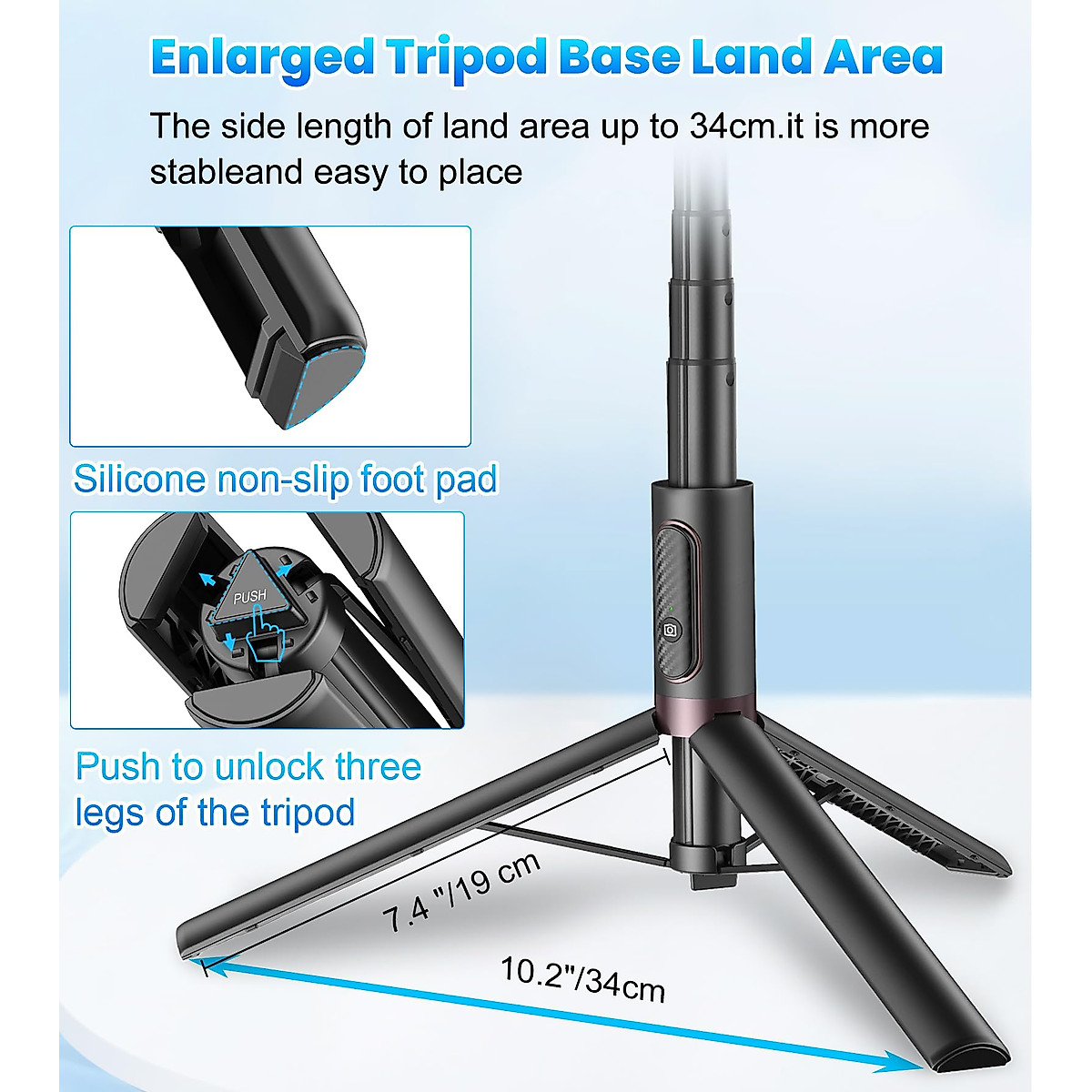 TONEOF 67" Cell Phone Selfie Stick Tripod,Smartphone Stand All-in-1 with Integrated Wireless Remote,Portable,Lightweight,Extendable for iPhone/Android(Black)