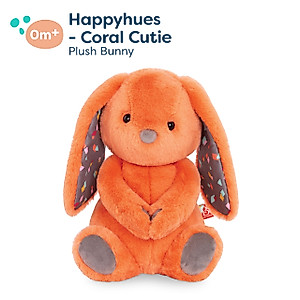 B. toys- B. softies- 12" Plush Bunny- Super Soft Stuffed Animal- Washable Rabbit Toy – for Babies, Toddlers, Kids-Happy Hues- Coral Cutie Orange Bunny- 0 Months +
