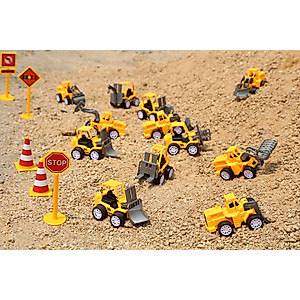 haomsj 17PCS Construction Party Favors Birthday Party Supplies Mini Small Construction Toys Trucks Vehicle Cake Decorations Topper Toy Cars Trucks for 2 3 4 5 7 Year Old Boys