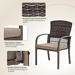 Patio Dining Set for 4, 5PCS Patio Table & Chair Set,Plastic-Wood Table Top with 1.6" Umbrella Hole, All-Weather Wicker Patio Dining Furniture with Removable Cushions for Deck, Lawn, Garden(Beige)