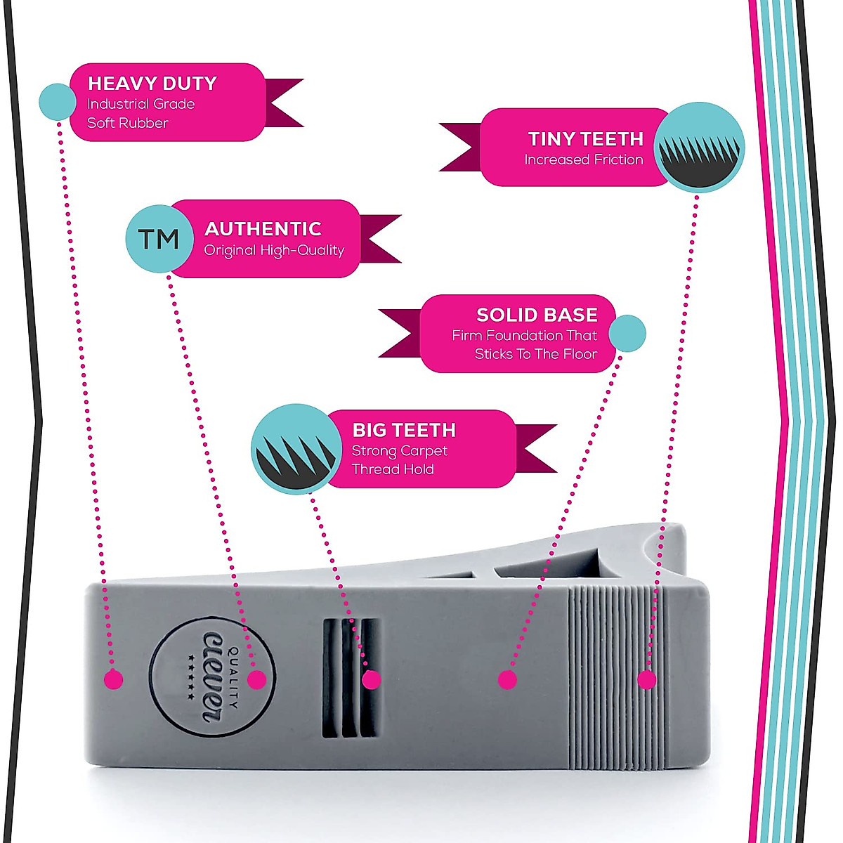 Heavy Duty Rubber Door Stopper – Zero Edge Door Wedge Stops All Doors, Gaps to 1.5 Inch on All Surfaces – Door Stopper Wall Mount Hangs Up When Not in Use for No-Bending Easy Access