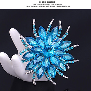 Three Colors Gold Plated Rhinestone Crystal Bouquet Flower Scarf Pin & Brooch Cute Pin Set (Blue, One Size)