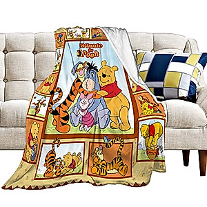 Cute Winnie The Pooh Blanket Soft Warm Cozy Blanket Fuzzy Plush Cartoon Throw Blanket Fleece Flannel Bedding Fans Gift for Kids Adults Couch Sofa 50''X40'', Black