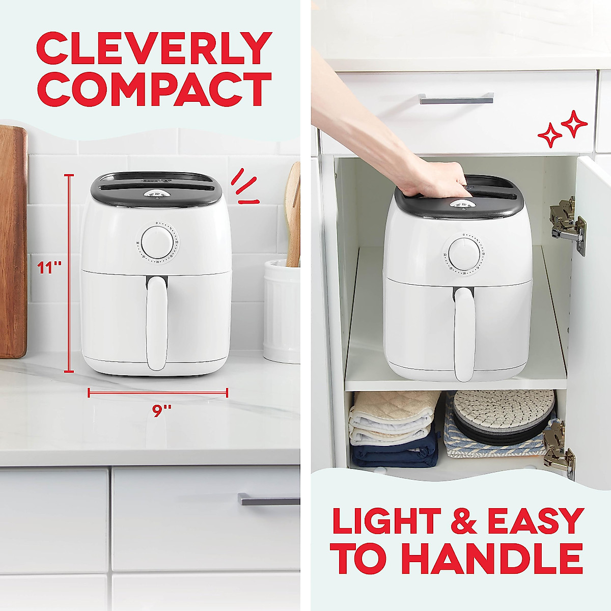 DASH Tasti-Crisp™ Electric Air Fryer Oven, 2.6 Qt., White – Compact Air Fryer for Healthier Food in Minutes, Ideal for Small Spaces - Auto Shut Off, Analog, 1000-Watt