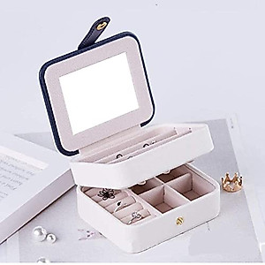 ZZYINH AN207 Korean Style Fresh Simple Girl Earrings Plate Jewelry Box Organizer Leather Earrings Ring Multi-Function Jewelry Storage Box Small Jewelry (Color : White)
