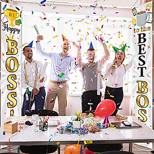 CiyvoLyeen Boss's Day Banner Happy Boss's Day Porch Signs Home Front Door Hanging Decor Boss Party Supplies Boss Day Party Decor