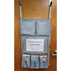 It's Sew EZ PPE Isolation Door Caddy - 8 Pockets - NFPA-701 Fire Resistant Nylon Oxford with Two Stainless Steel Hooks included (Silver)